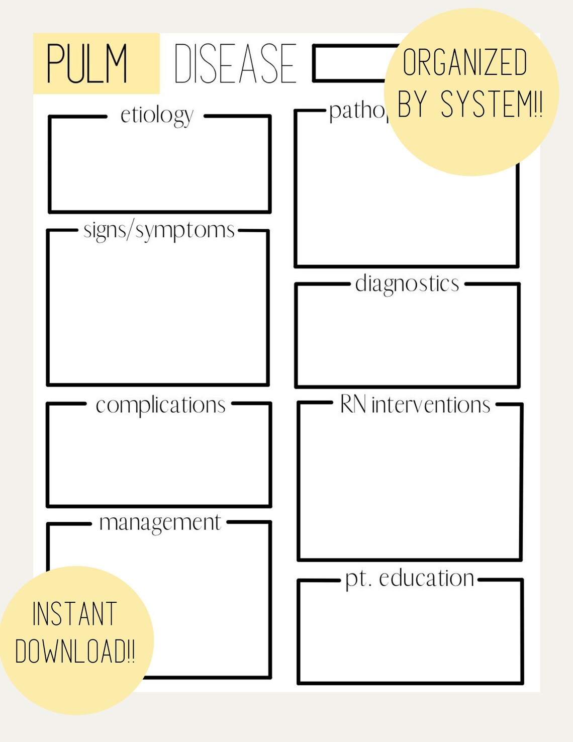 Med Surg Note Template, 10+ Body Systems, Color Coded, Organized by ...