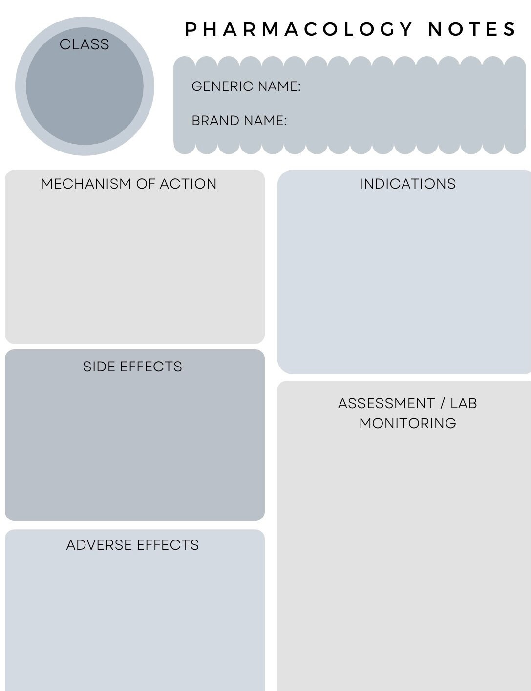 Nursing Pharmacology Note Template - Etsy