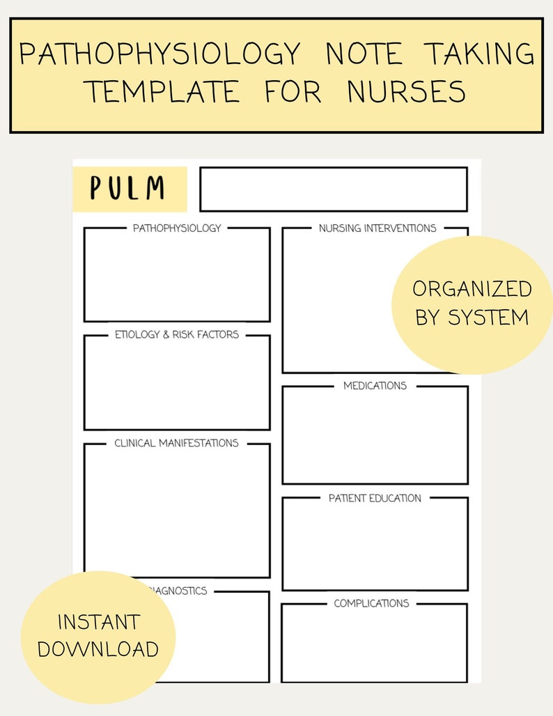 Nurse Pathophysiology Note Taking Template - COLOR CODED by SYSTEM, 11 ...