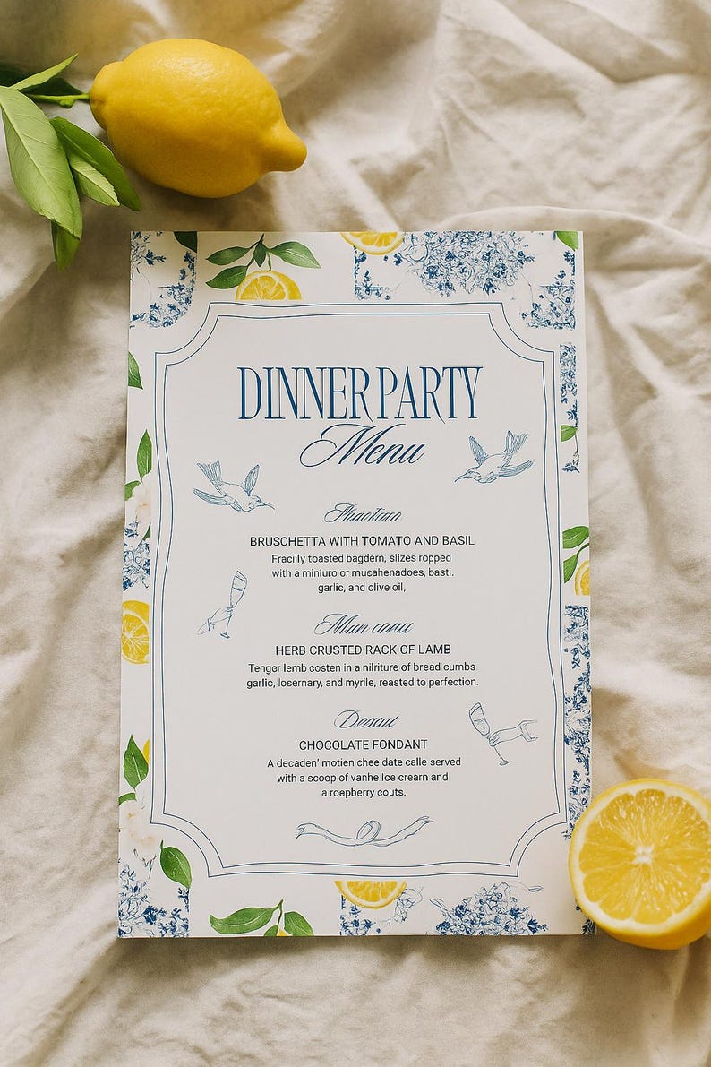 Vintage Dinner Party Menu Card: Handwritten Italian Design (digital ...
