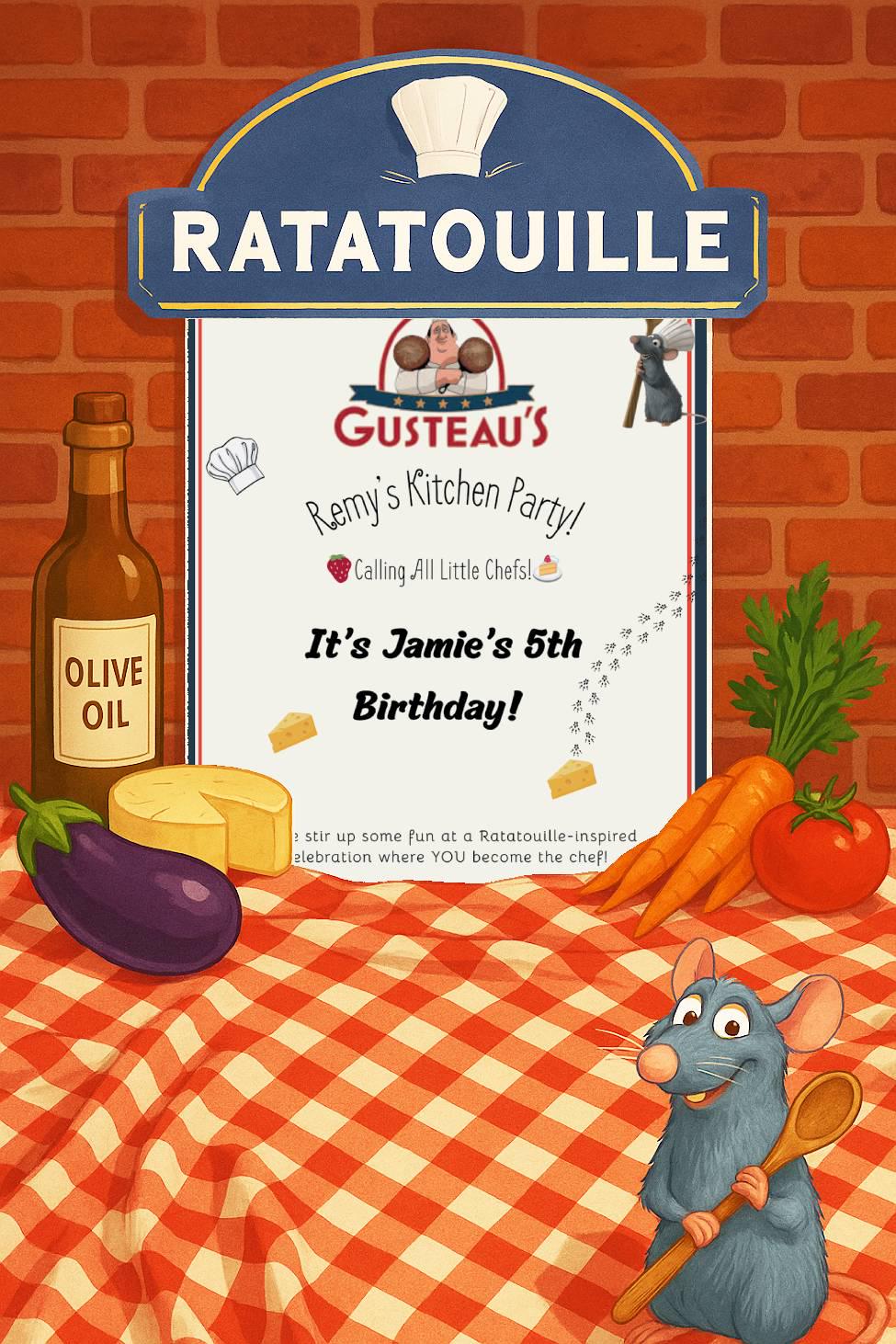 Ratatouille Birthday Invitation: Editable Chef Party Template (digital ...