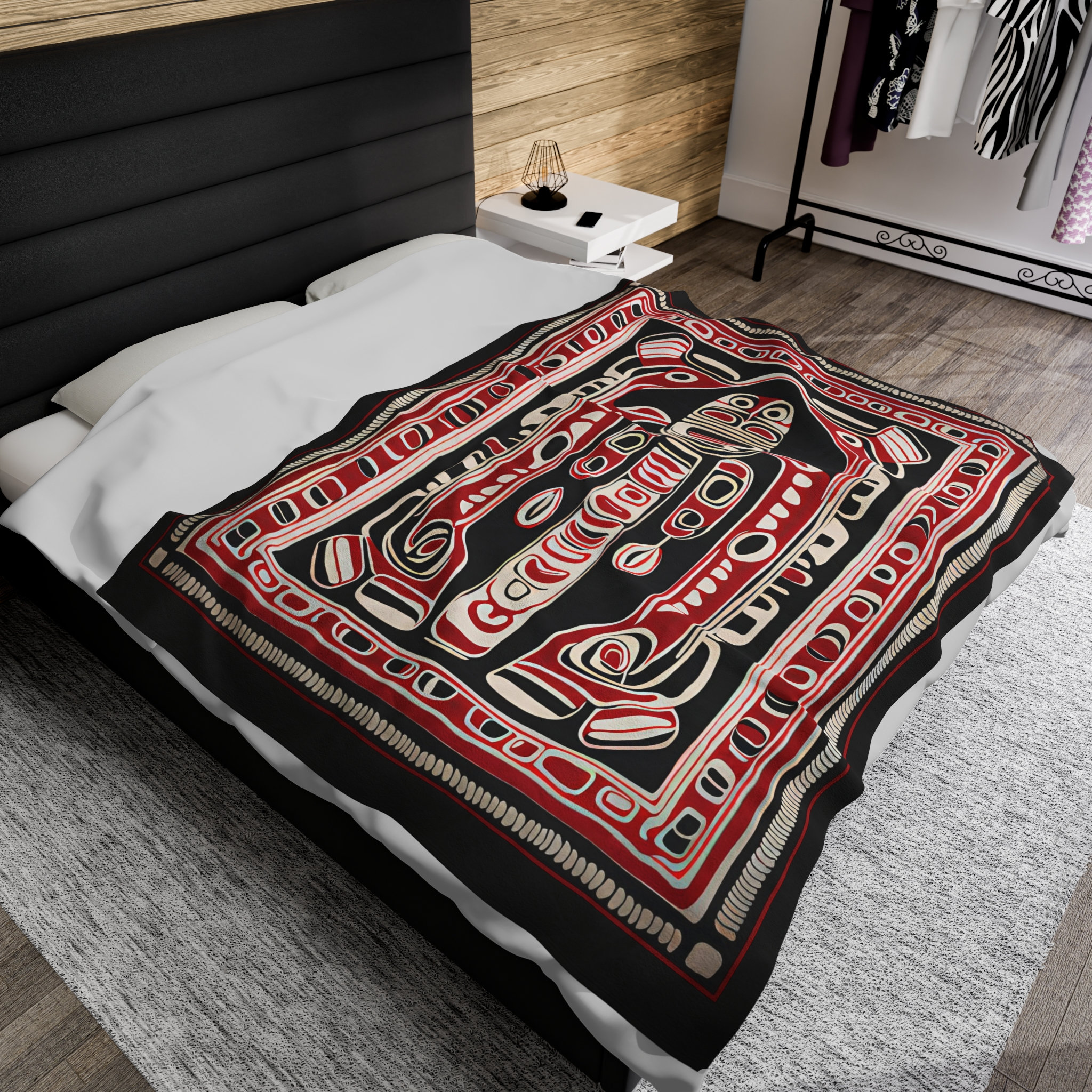 Throw Blanket Native American Haida Style, Soft Plush Velveteen Blanket ...