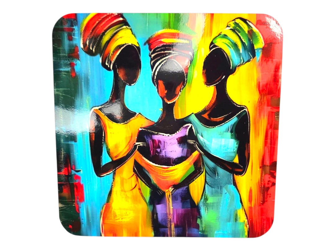 African Art Coasters (4) Set – Colorful Afrocentric Drink Coasters ...