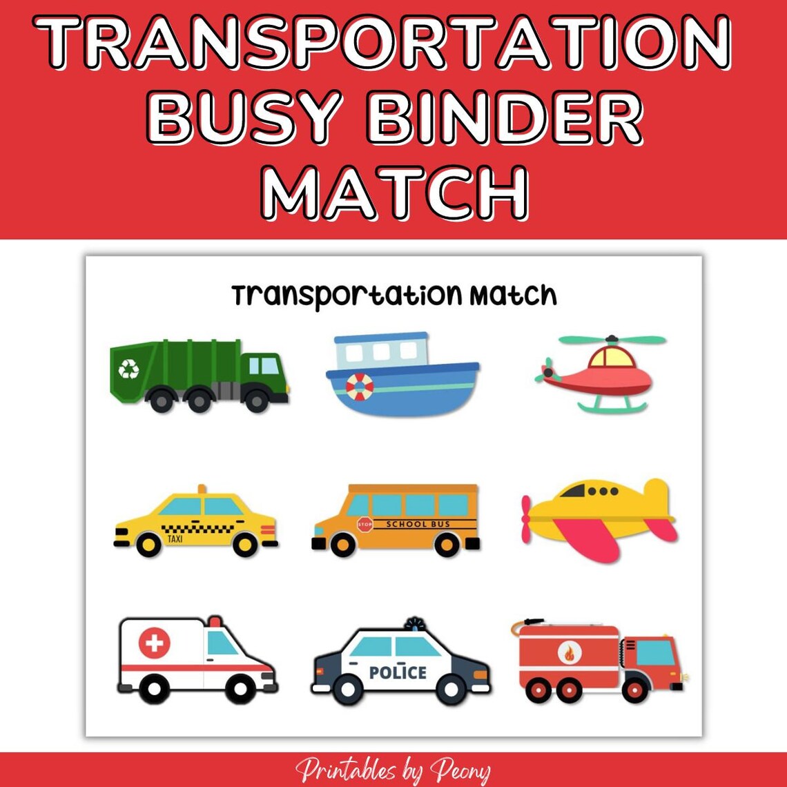 Busy Binder Transportation Match, Vehicle Matching Game, Car Truck Busy ...