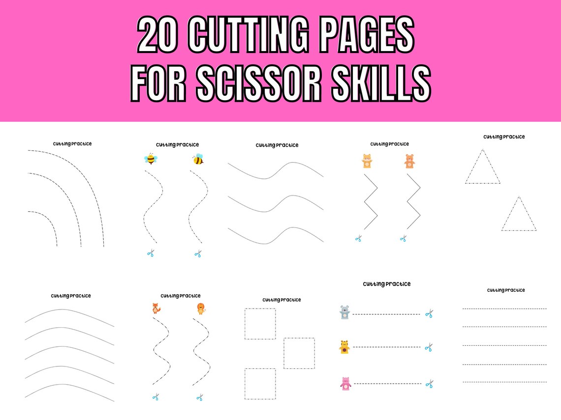 Scissor Skills Practice Sheets, Printable Cutting Practice, Fine Motor ...