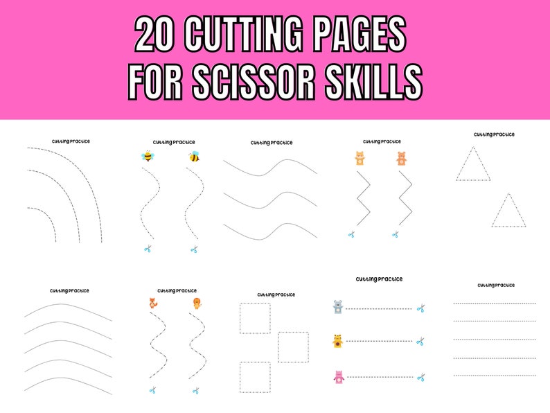 Scissor Skills Practice Sheets, Printable Cutting Practice, Fine Motor ...
