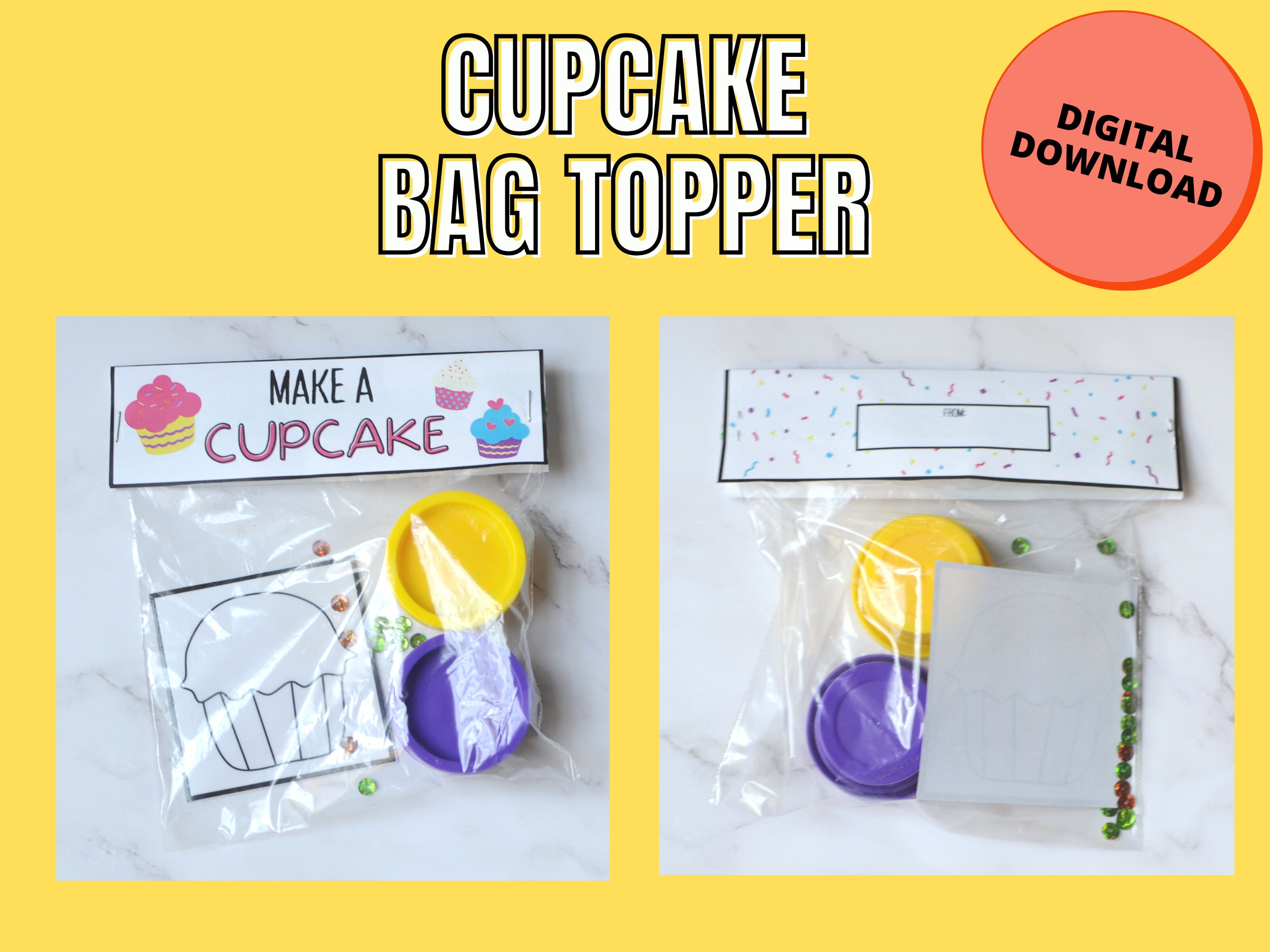 Cupcake Play Dough Birthday Kit Bag Toppers, Playdoh Printable Party ...