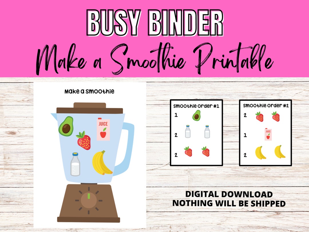 Smoothie Printable for Kids, Busy Binder Printable, Busy Book Game ...
