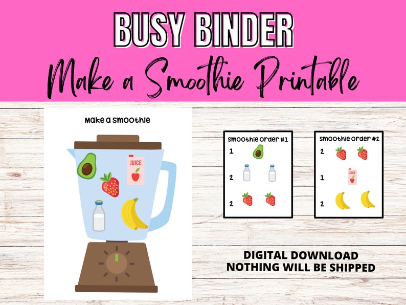 Smoothie Printable for Kids, Busy Binder Printable, Busy Book Game ...