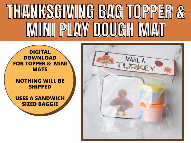 DIY Play Dough Turkey Kit Bag Toppers, Playdoh Printable Party Favor ...