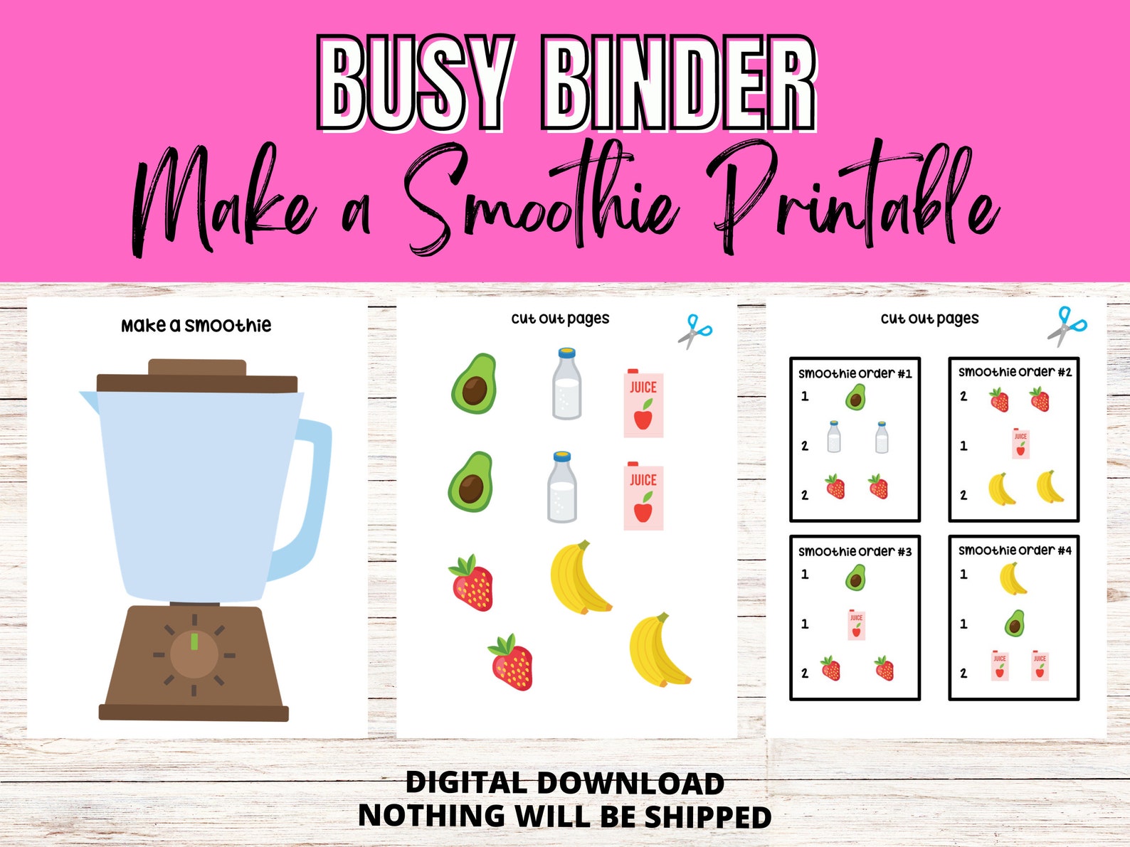 Smoothie Printable for Kids, Busy Binder Printable, Busy Book Game ...