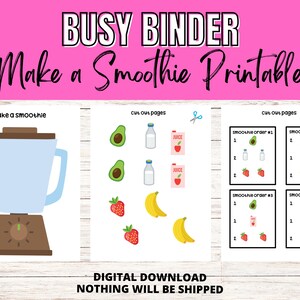 Smoothie Printable for Kids, Busy Binder Printable, Busy Book Game ...
