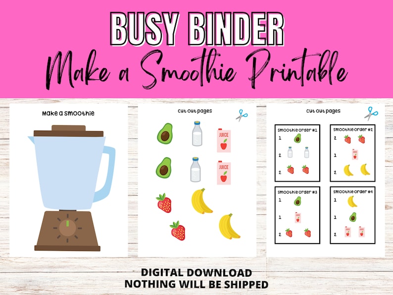 Smoothie Printable for Kids, Busy Binder Printable, Busy Book Game ...
