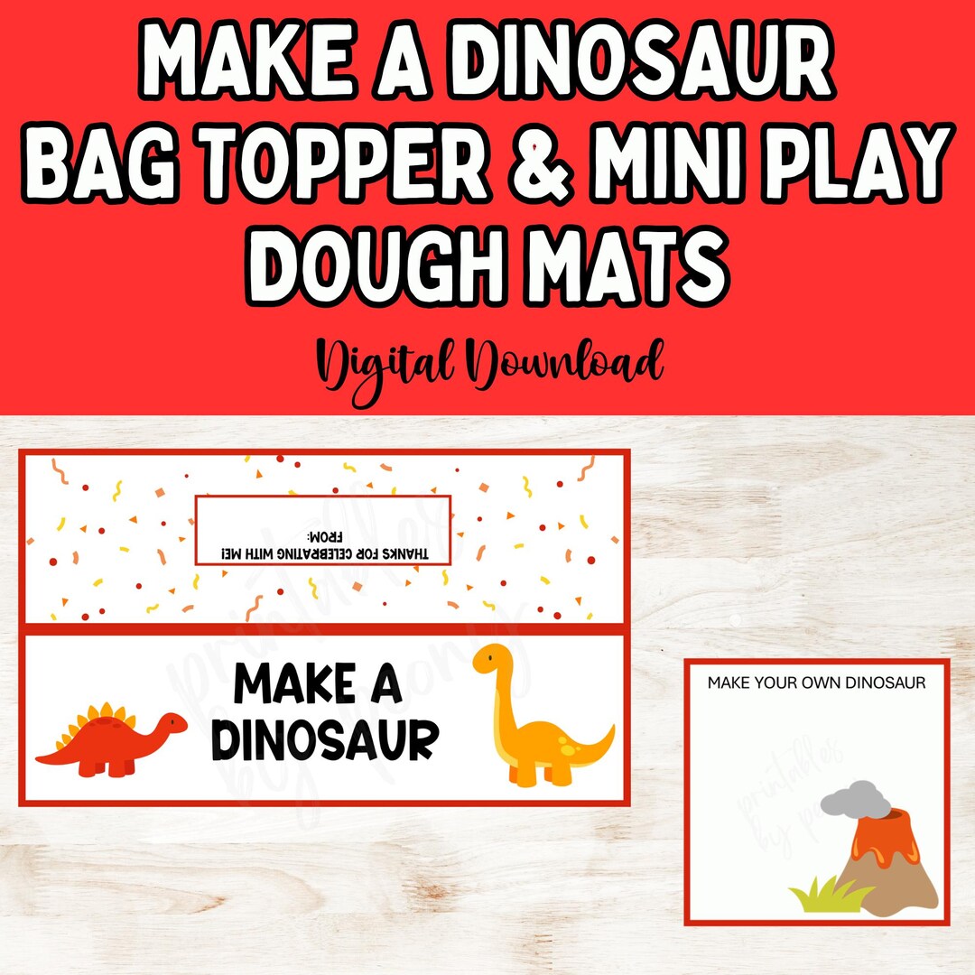 Dinosaur Play Dough Birthday Kit Bag Toppers, Playdoh Printable Party ...