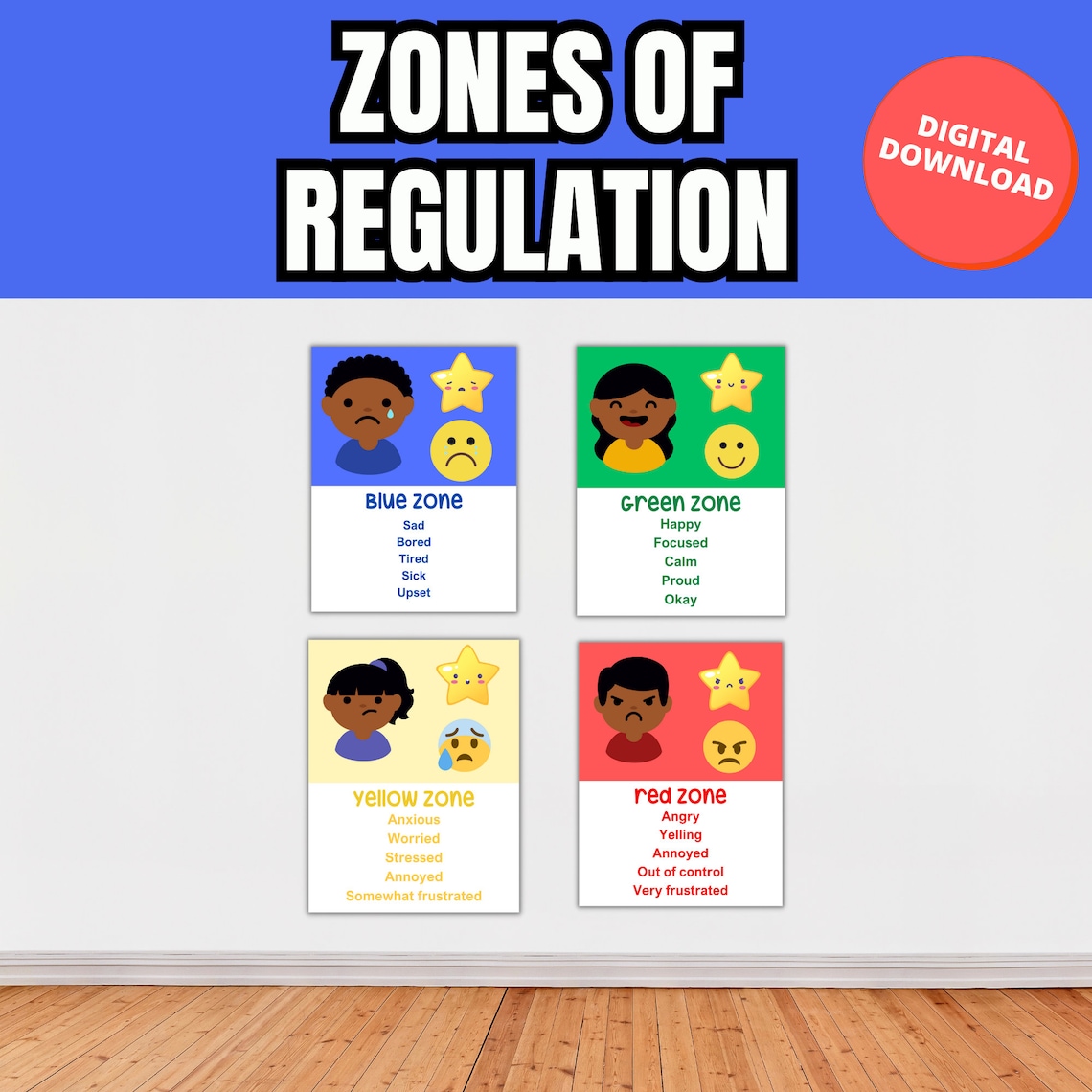Emotion Zones Posters, Zones of Regulation Poster, Regulation of ...