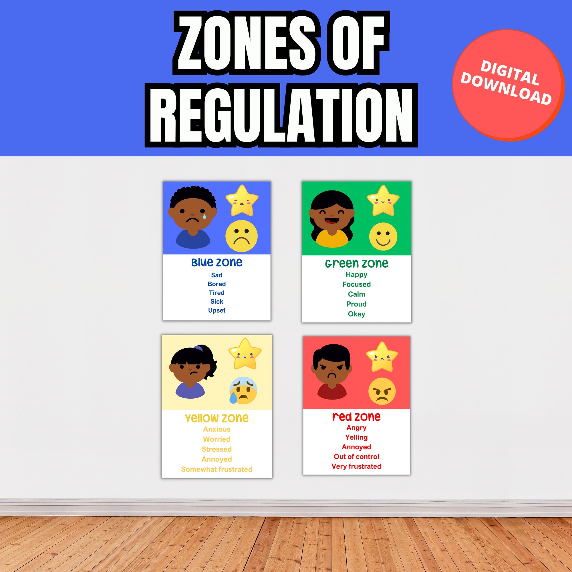 Emotion Zones Posters, Zones of Regulation Poster, Regulation of ...
