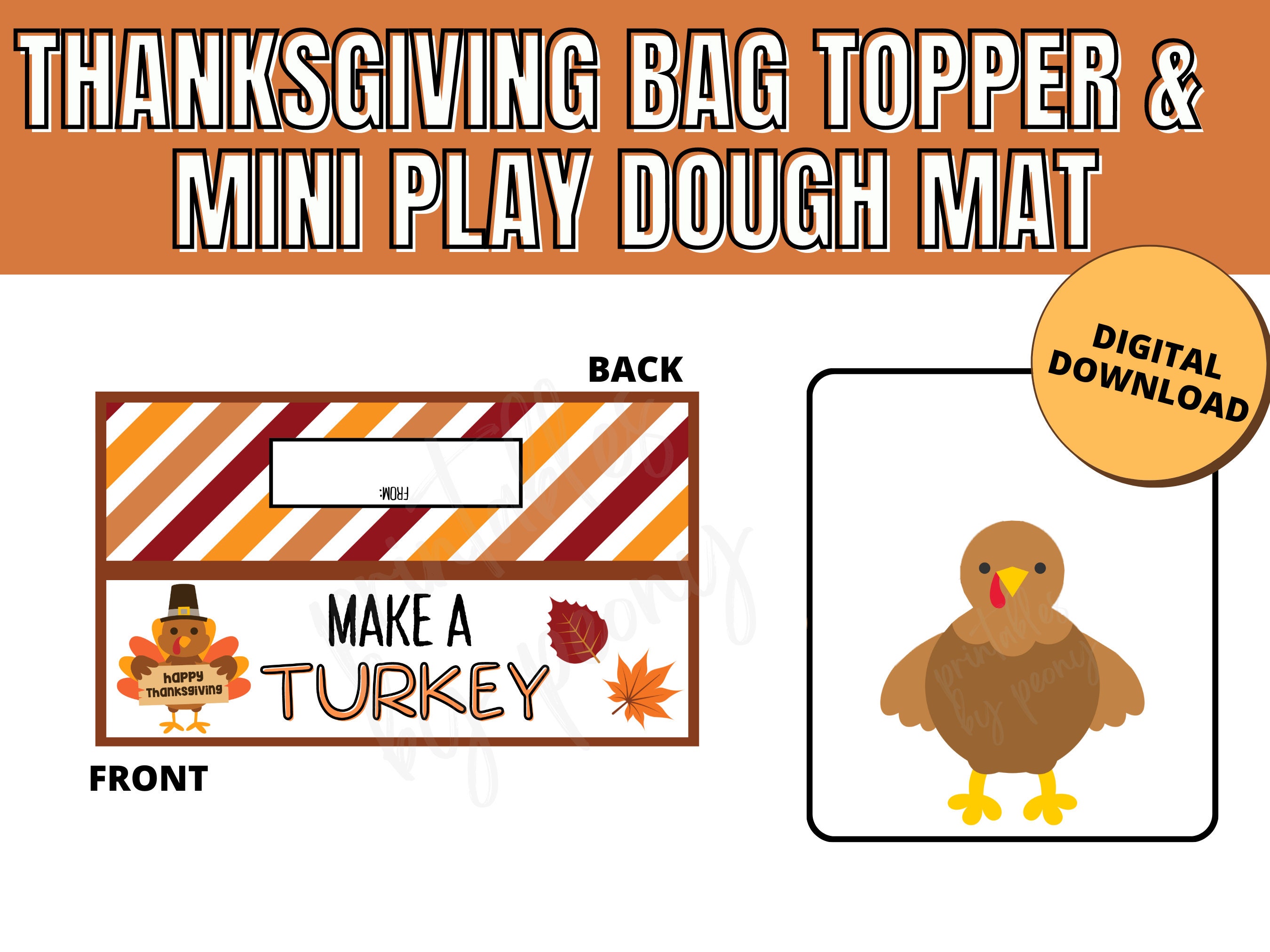 DIY Play Dough Turkey Kit Bag Toppers, Playdoh Printable Party Favor ...