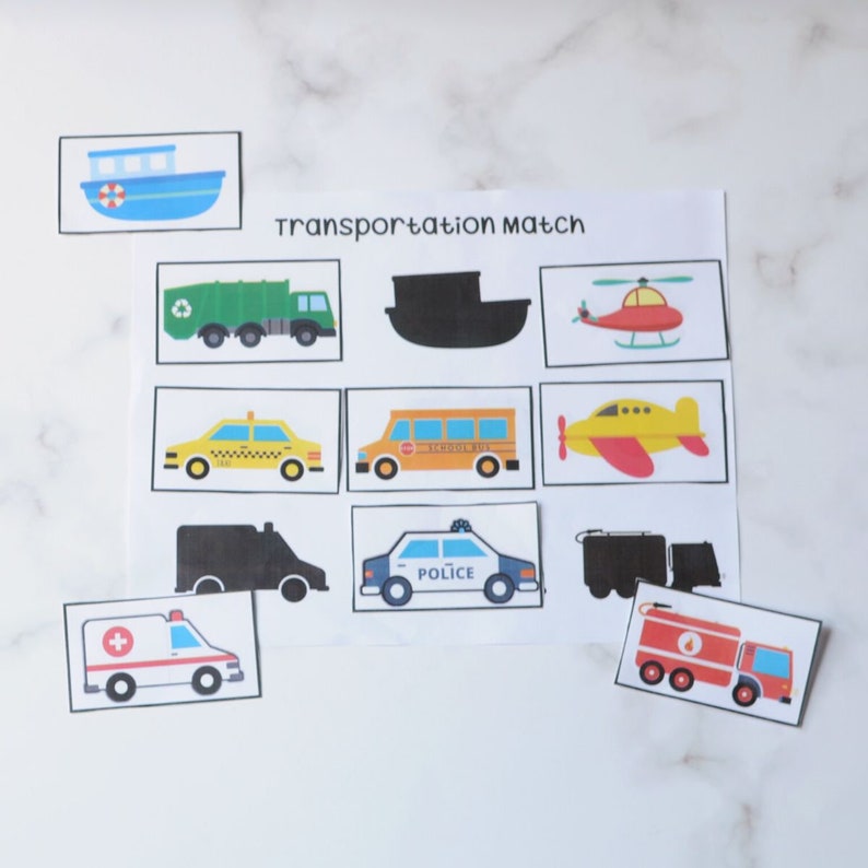 Busy Binder Transportation Match, Vehicle Matching Game, Car Truck Busy ...