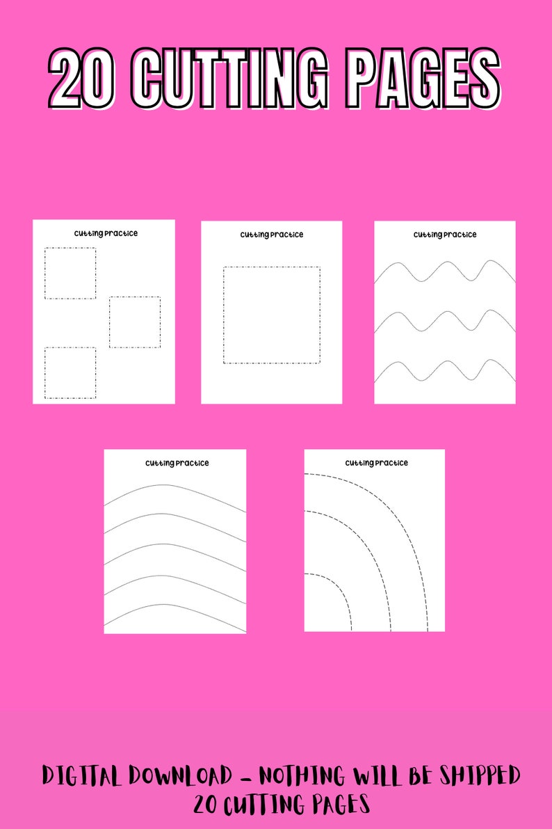Scissor Skills Practice Sheets, Printable Cutting Practice, Fine Motor ...
