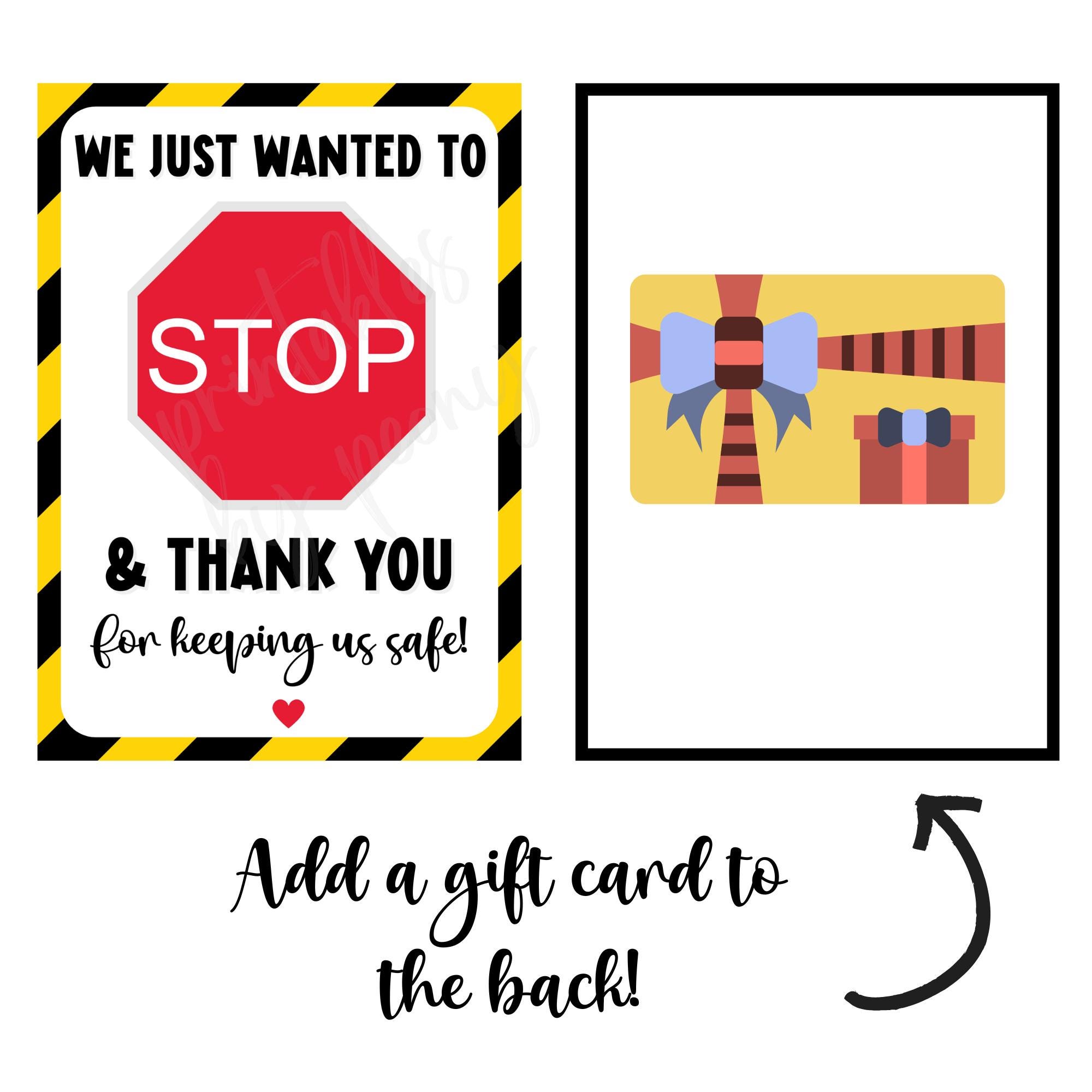 Printable Crossing Guard Thank You Card - Gift Card Holder for Crossing ...
