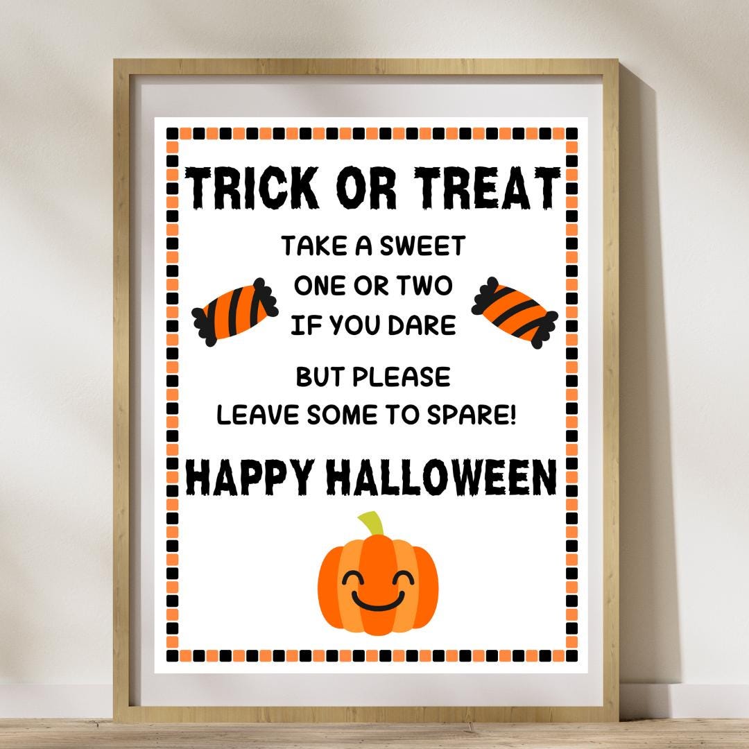 Printable Halloween Trick or Treating Sign, Halloween Sign for Porch or ...