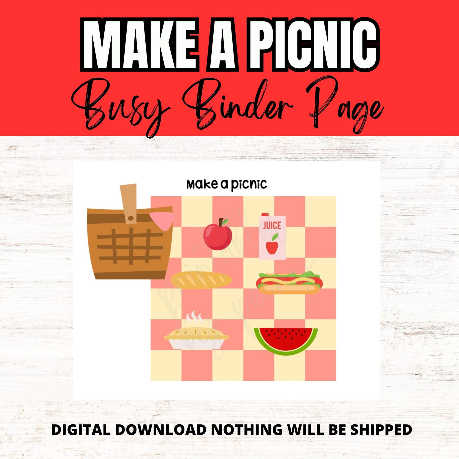 Make a Picnic, Busy Binder Printable, Busy Book Game, Printable Game ...