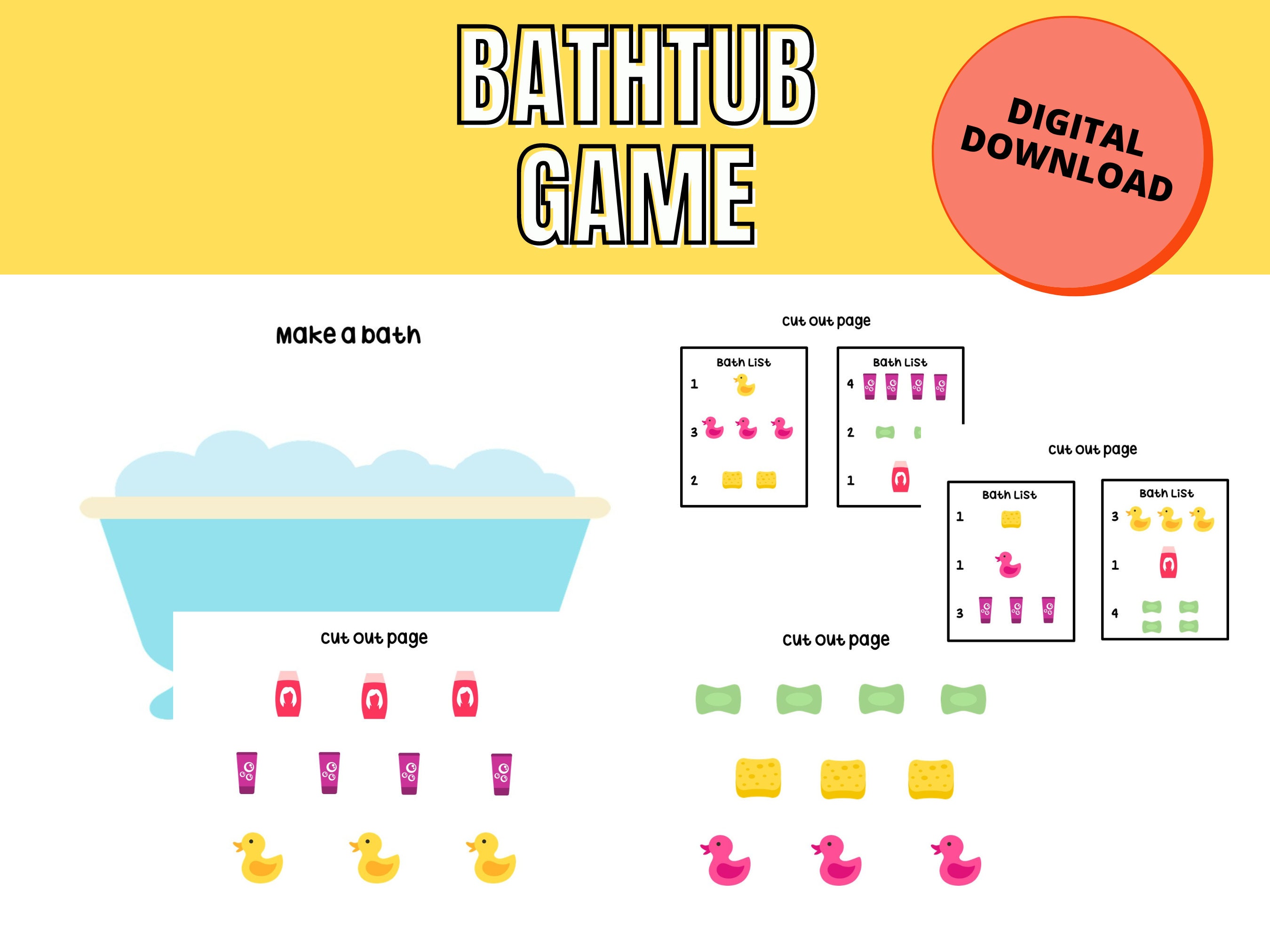Bathtub Printable Game, Busy Binder Printable, Busy Book Game ...