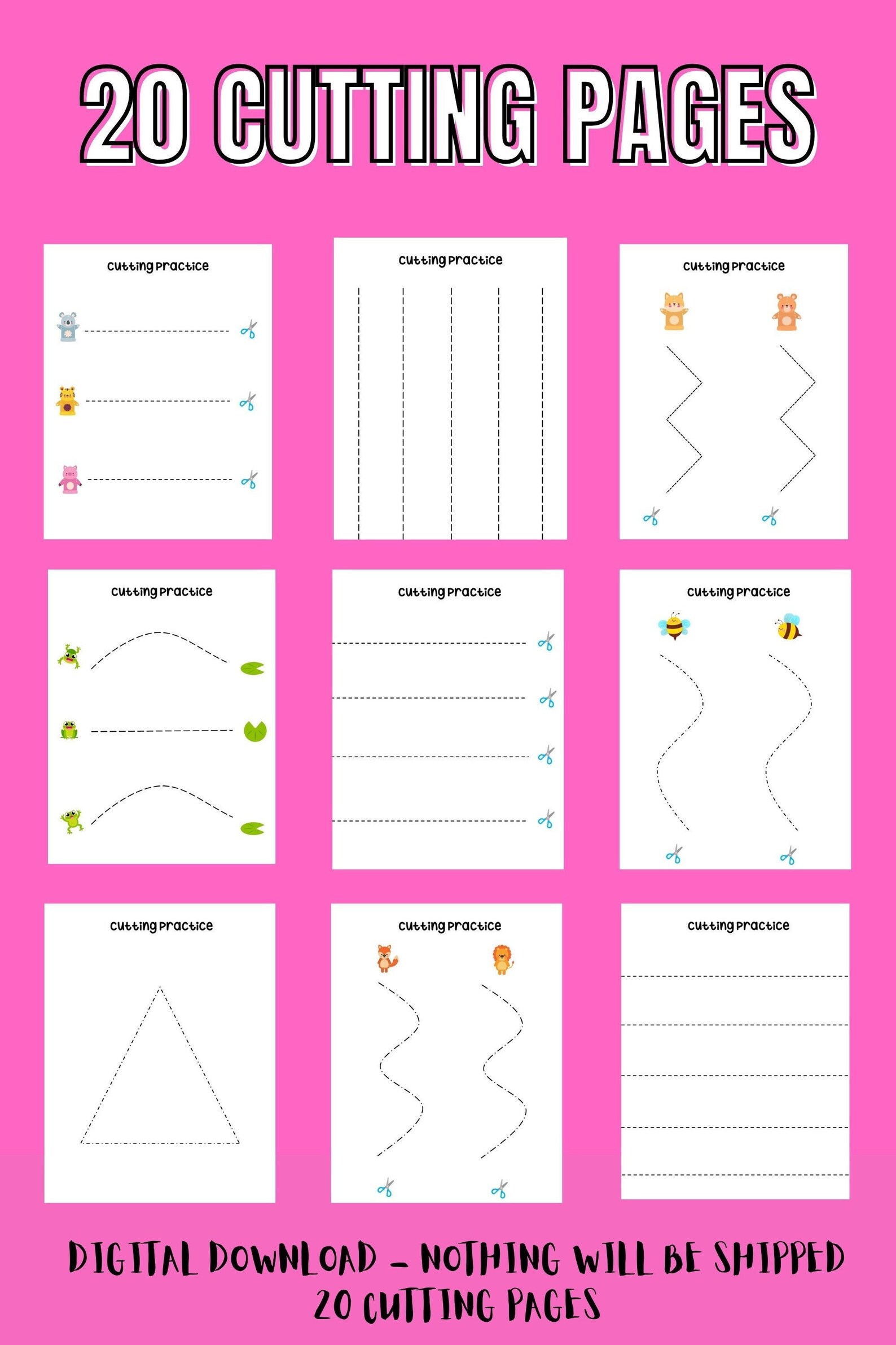 Scissor Skills Practice Sheets, Printable Cutting Practice, Fine Motor ...