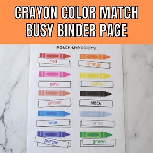 Busy Binder Crayons Color Match Up, Learning Colors, Crayons Printable ...