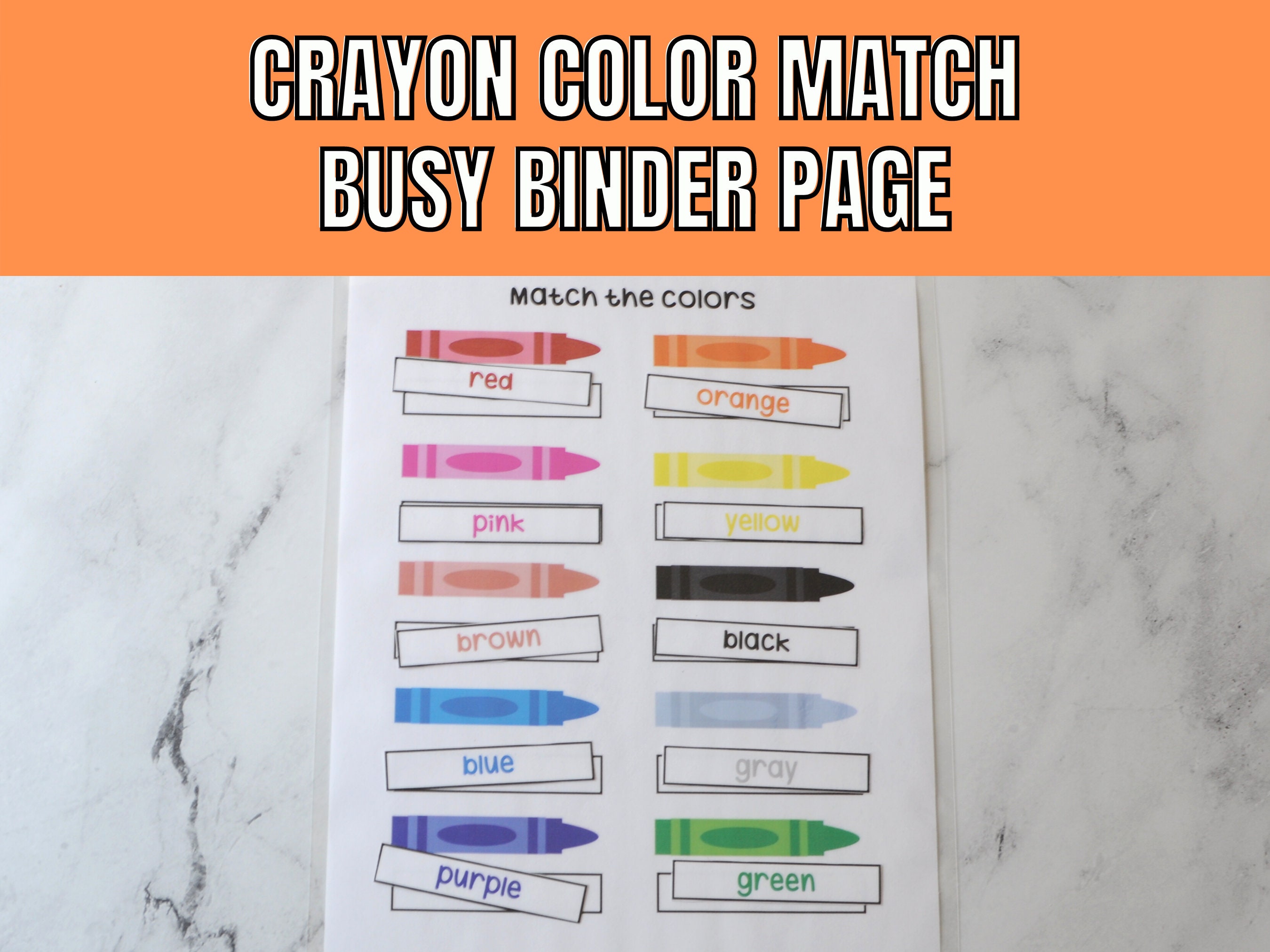 Busy Binder Crayons Color Match Up, Learning Colors, Crayons Printable ...