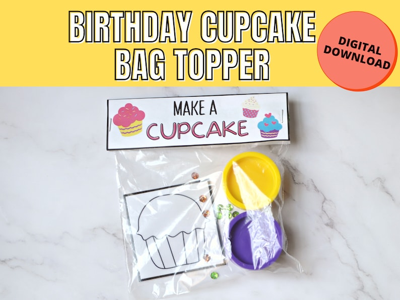 Cupcake Play Dough Birthday Kit Bag Toppers, Playdoh Printable Party ...
