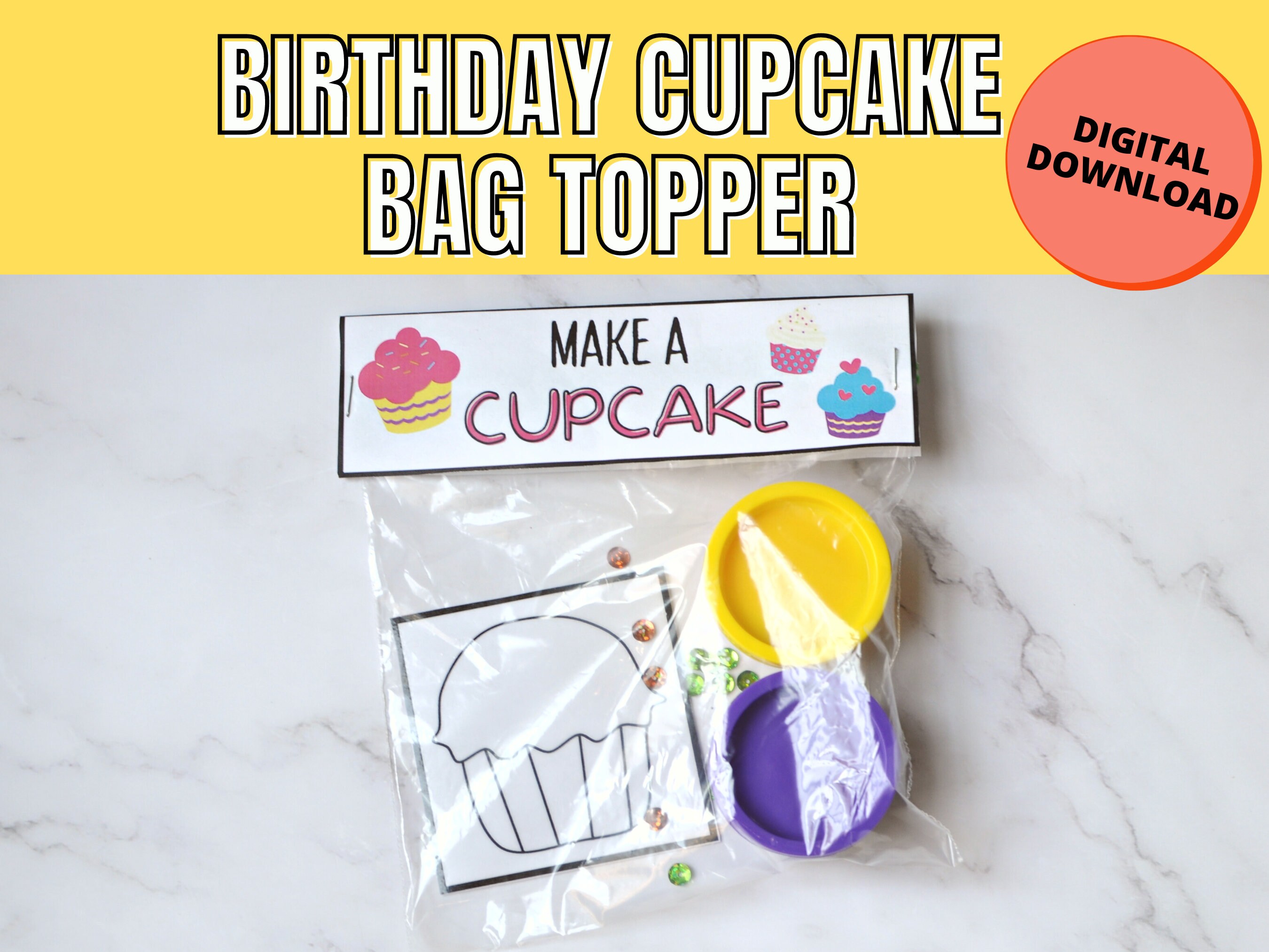 Cupcake Play Dough Birthday Kit Bag Toppers, Playdoh Printable Party ...