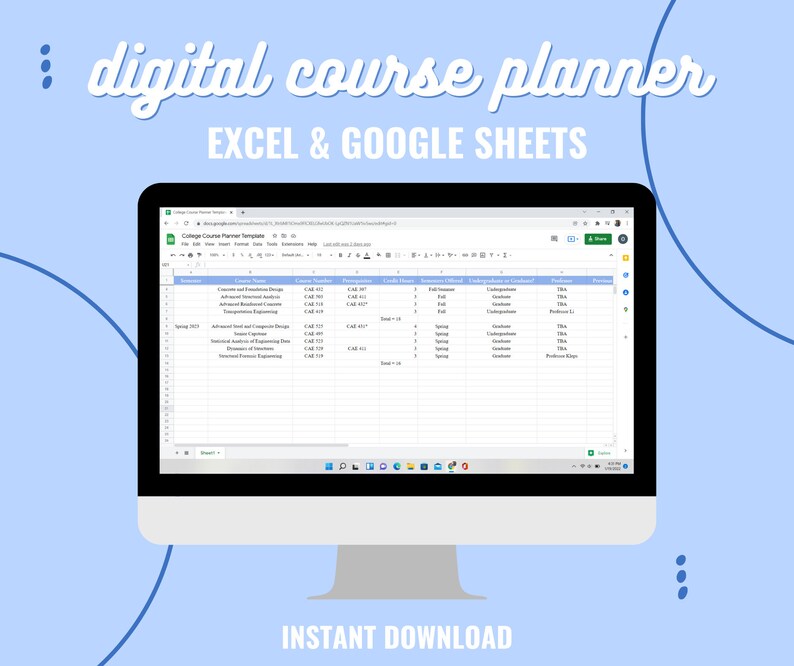 Course Planner Digital Download | College, University, High School ...