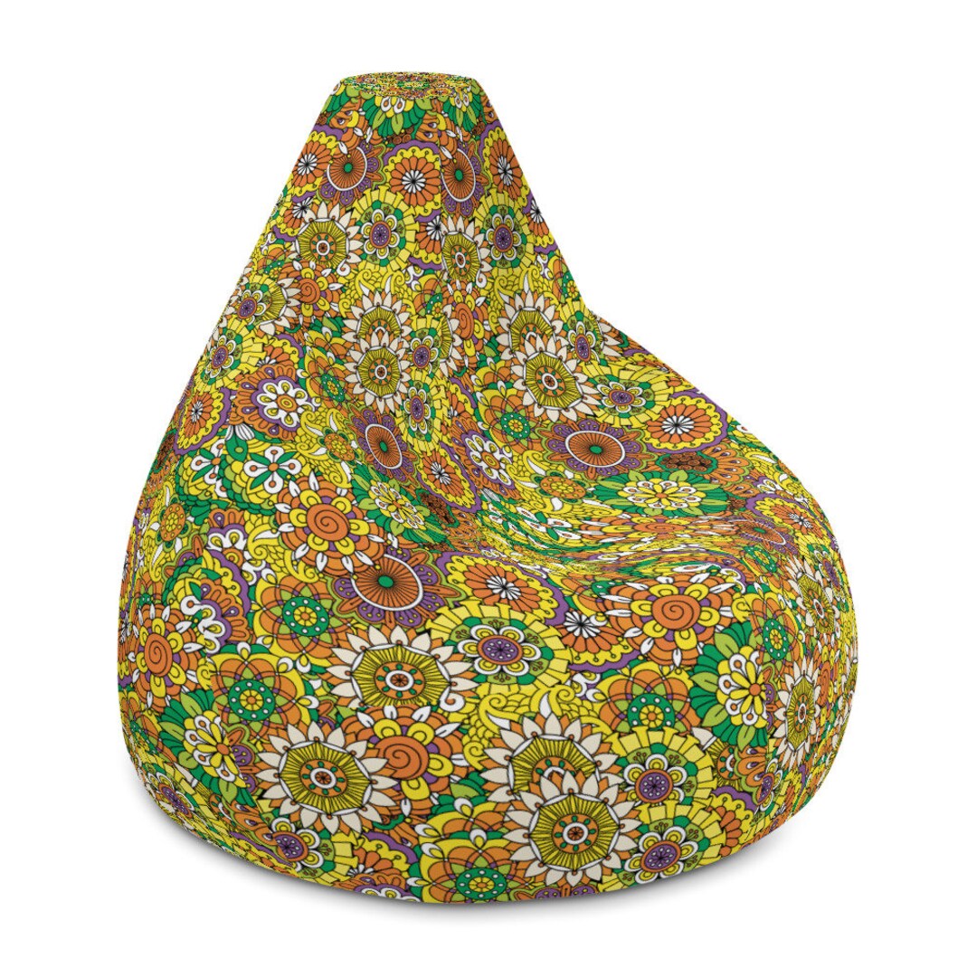 XL Pouf Cover With Print Flowers Hippie Tone Green - Etsy
