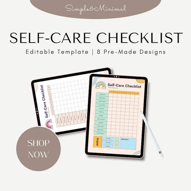 Self-care, Digital Product, Digital Planner, Self-care Checklist ...