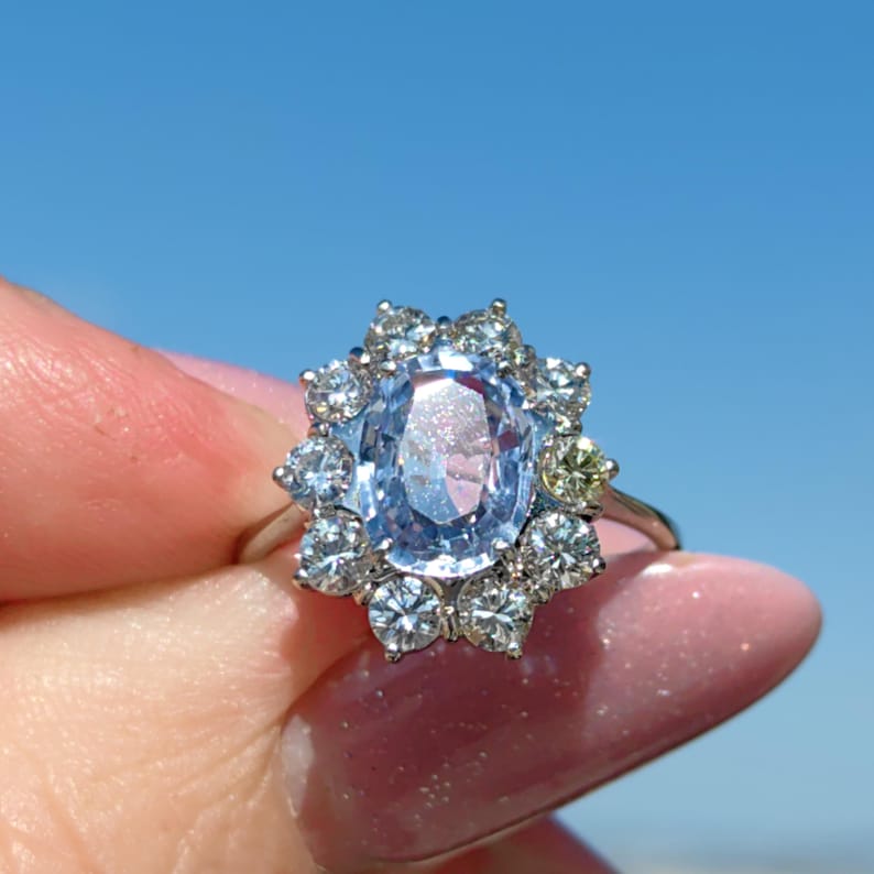 Mid Century Icy Cornflower Blue Sapphire Diamond Ring: 18k White Gold ...