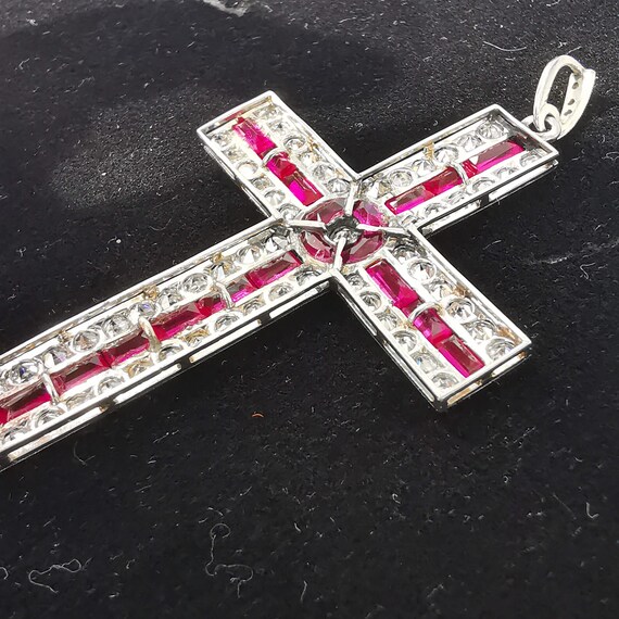 Huge Diamond and Ruby Platinum Vintage Edwardian Cros… - Gem