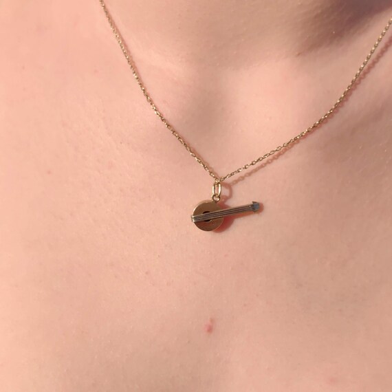 1920s Art Deco 14k Yellow Gold Banjo Pendant Charm - Gem
