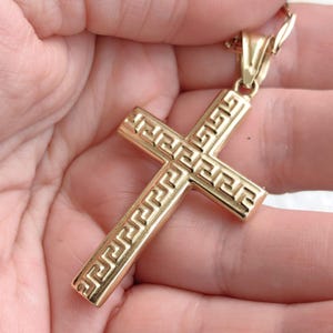Vintage Solid 14k Yellow Gold Greek Key Cross, Christian Cross Pendant ...