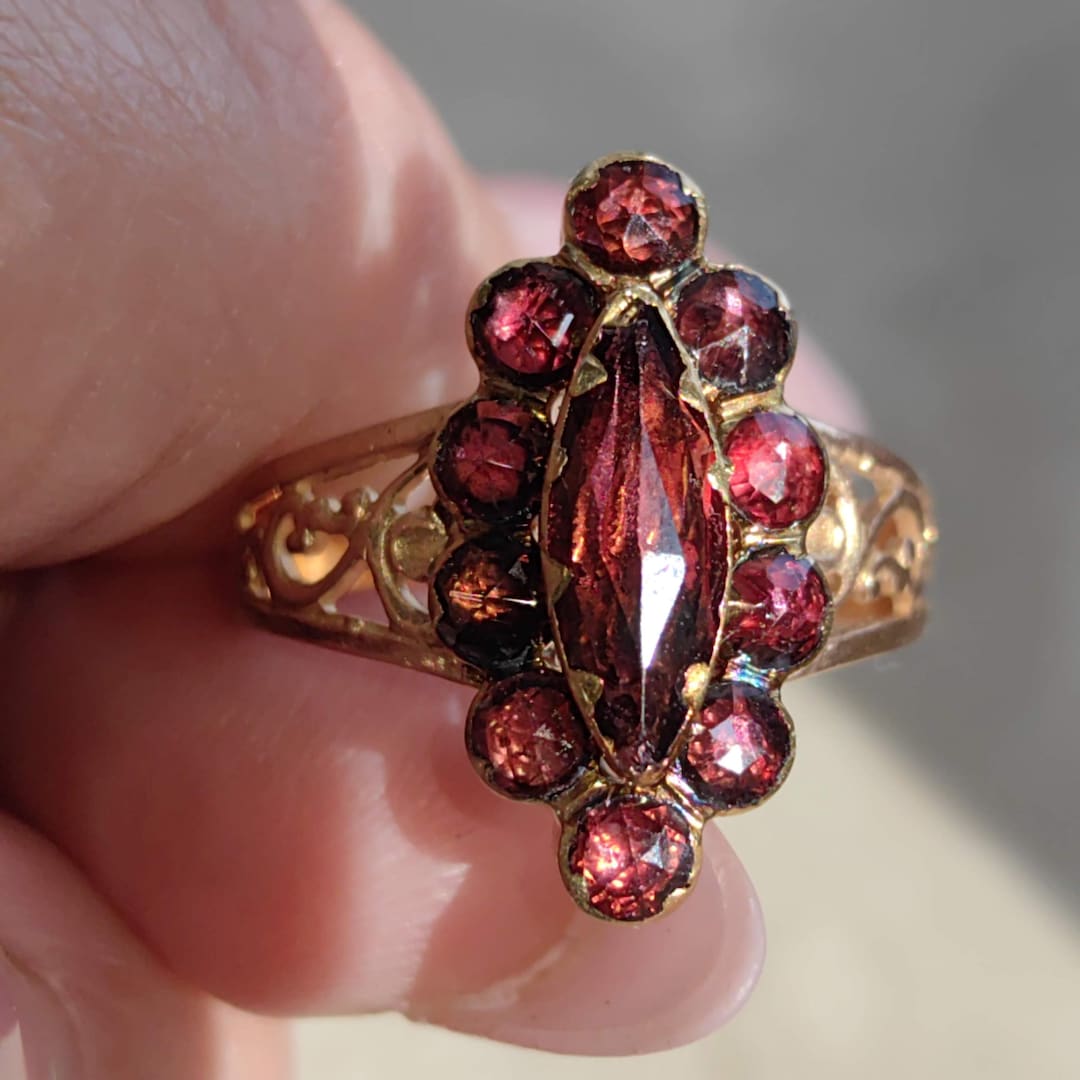 Victorian 1880s Almandine Garnet Antique Ring Multistone Marquise ...