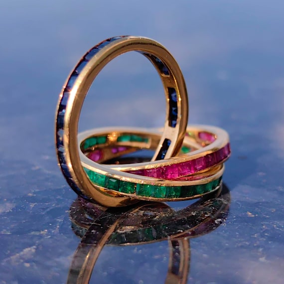 Interlocking Set of 3 rings 18K Gold , emerald ruby, … - Gem