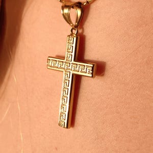 Vintage Solid 14k Yellow Gold Greek Key Cross, Christian Cross Pendant ...