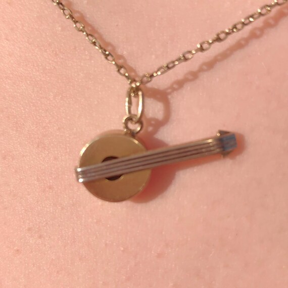 1920s Art Deco 14k Yellow Gold Banjo Pendant Charm - Gem