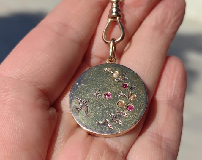 1900s Art Nouveau 14k Gold Pendant: Ruby Pearl Bird Medallion - Etsy