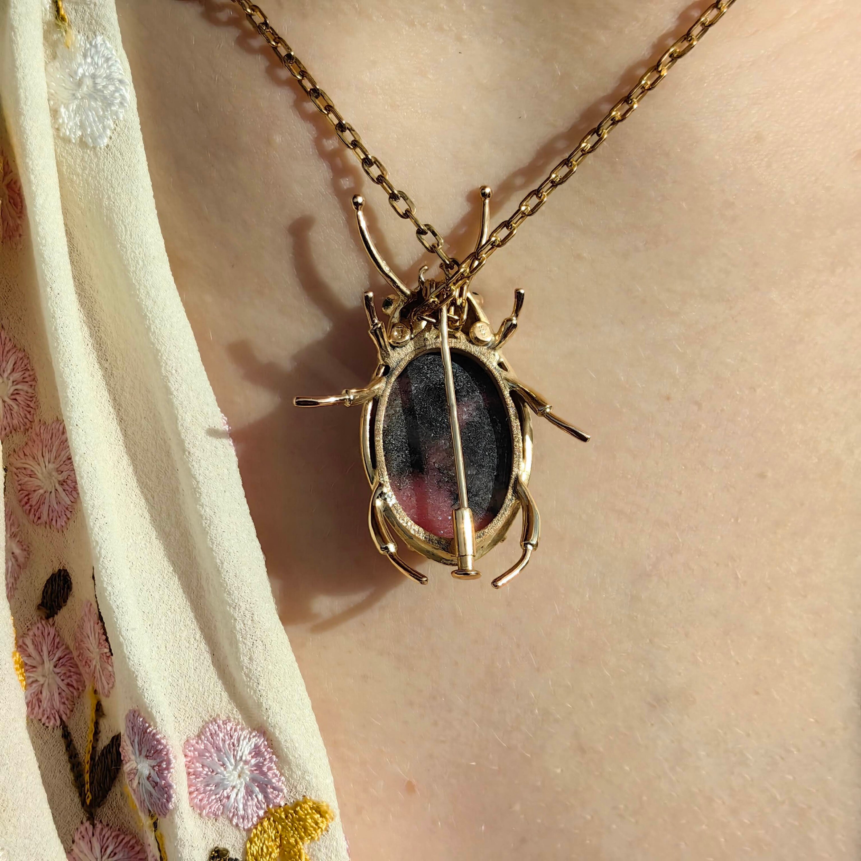 Antique Large Bug Heavy Solid Gold Jasper and Emerald Insect Pendant ...
