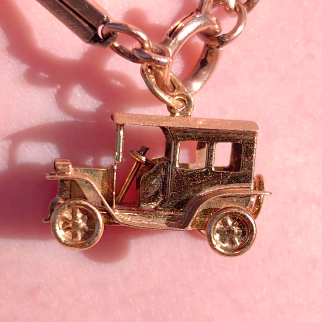 Vintage 18k Solid Yellow Gold Antique Car Vehicle Transport Pendant ...