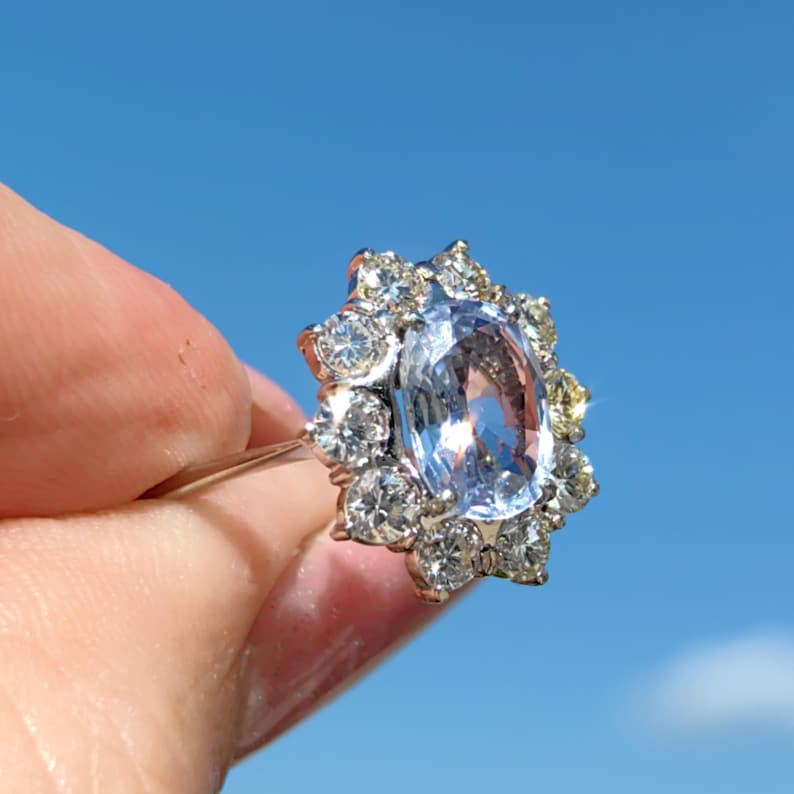 Mid Century Icy Cornflower Blue Sapphire Diamond Ring: 18k White Gold ...