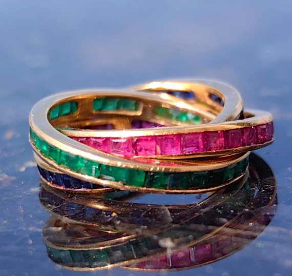 Interlocking Set of 3 rings 18K Gold , emerald ruby, … - Gem