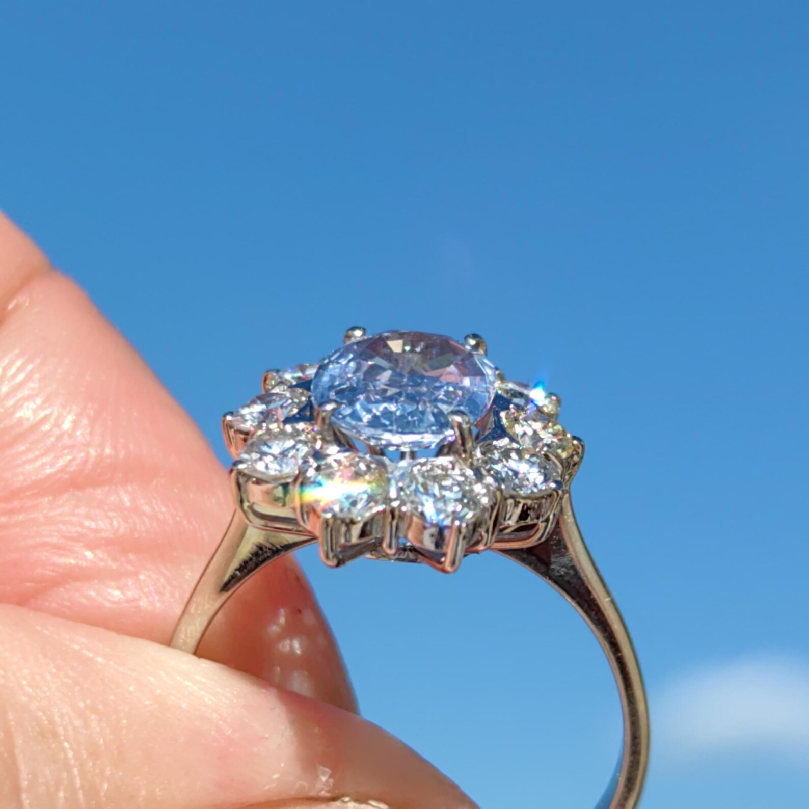 Mid Century Icy Cornflower Blue Sapphire Diamond Ring: 18k White Gold ...