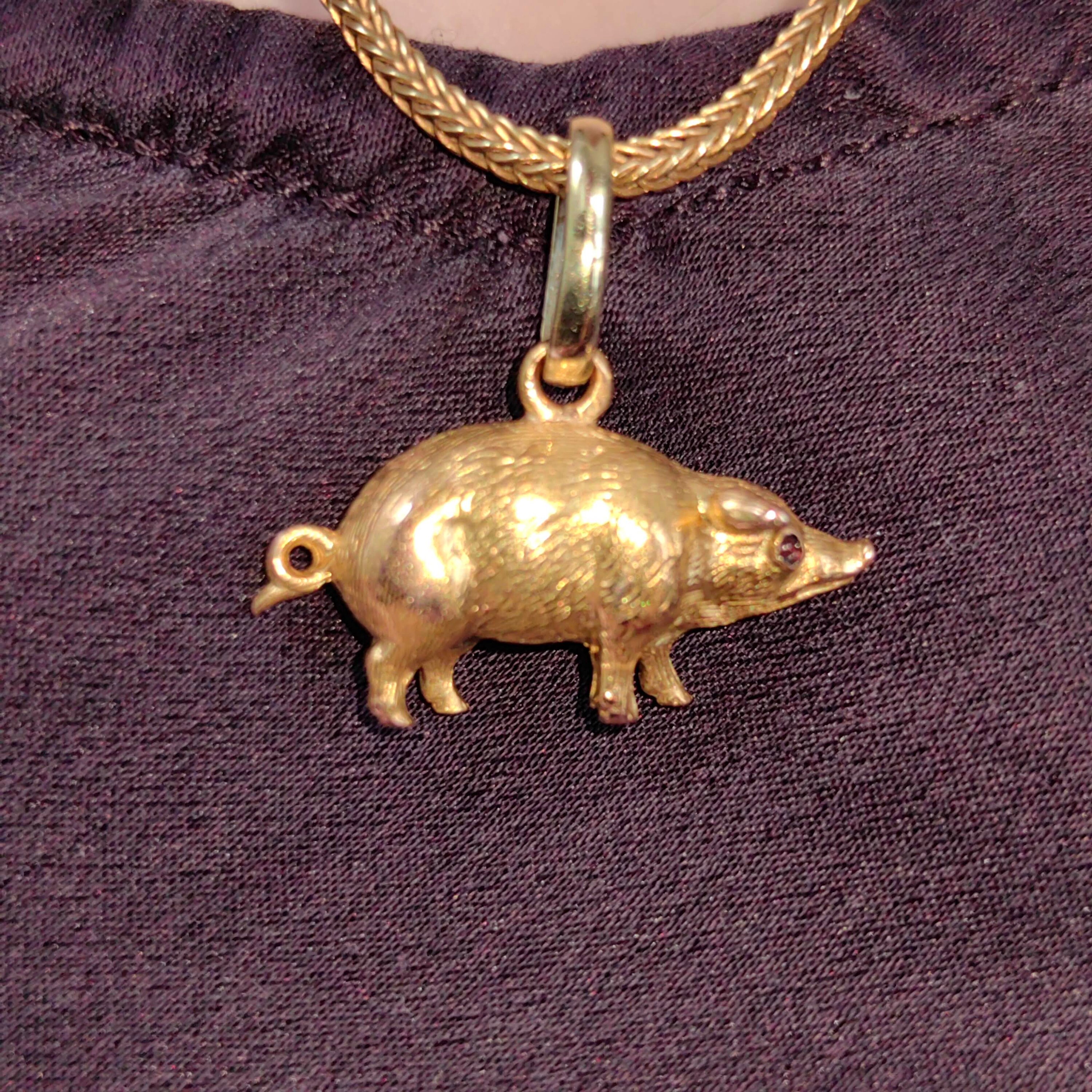 Solid 18K Gold Antique Victorian 1880s Genuine Ruby Pig Pendant ...